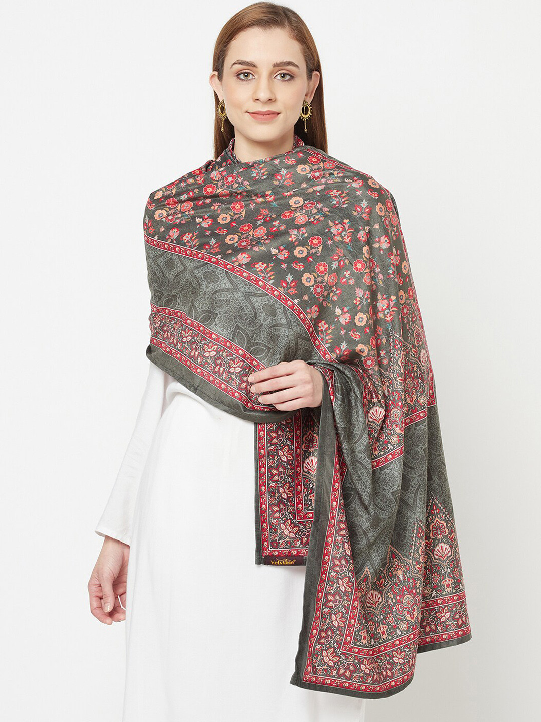 Buy VELVTINE Ethnic Motifs Printed Velvet Shawl - Shawl for Women ...