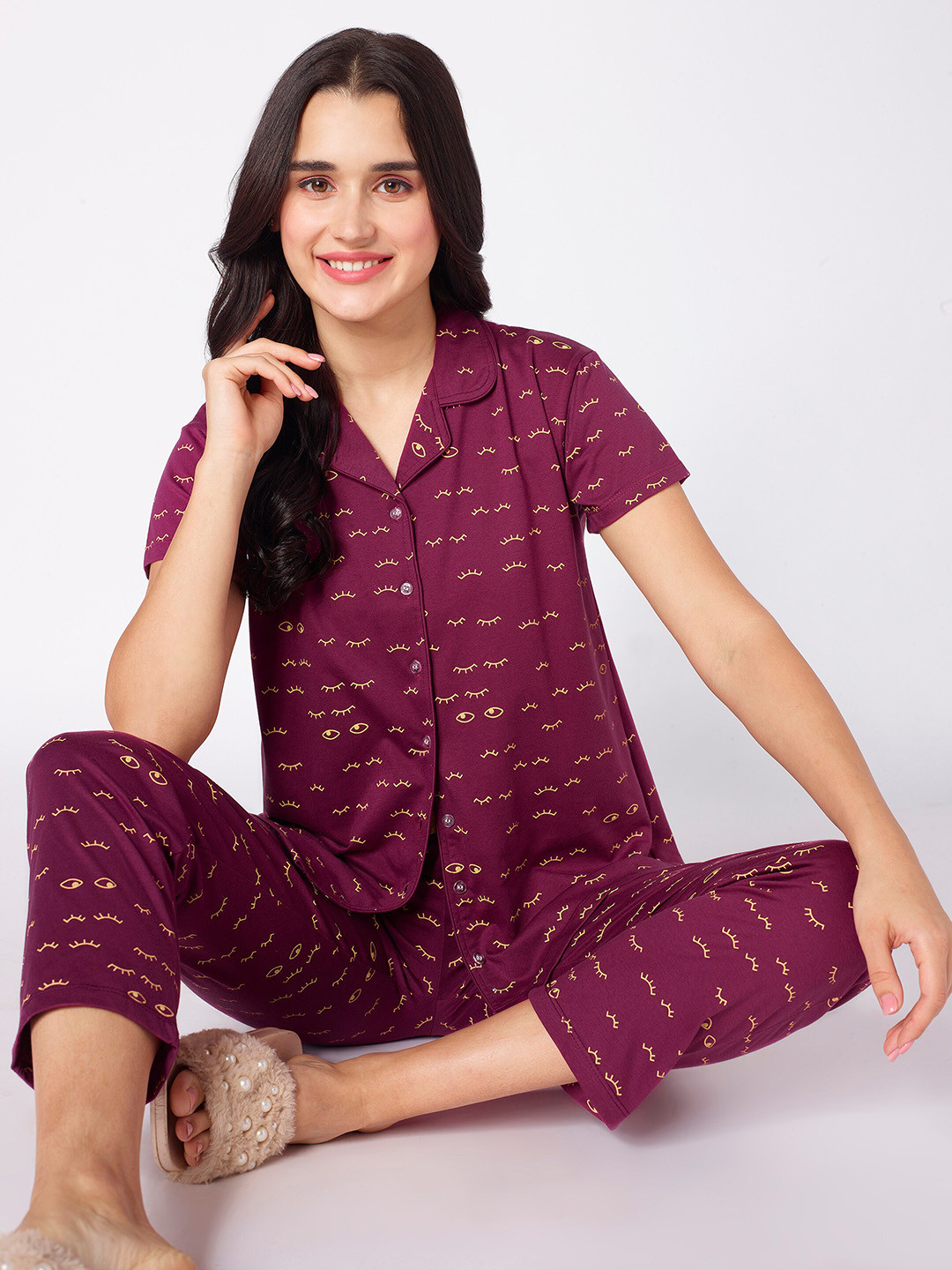 Buy Beebelle Burgundy Graphic Printed Night Suit - Night Suits for ...