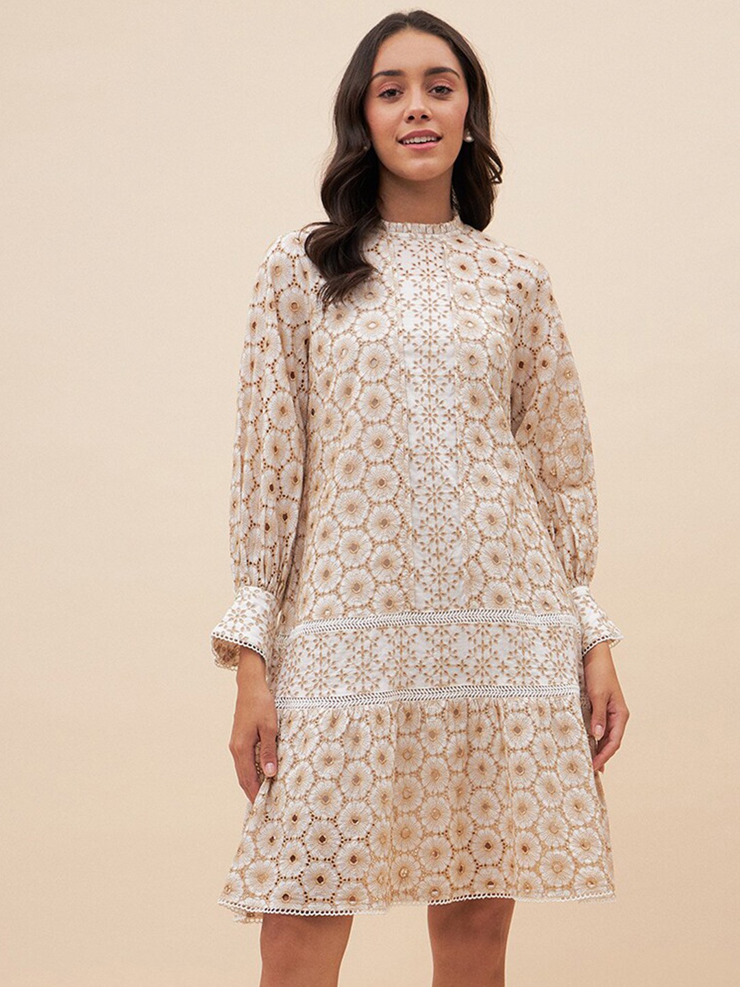 Buy Femella Self Design Puff Sleeve A Line Cotton Dress Dresses For