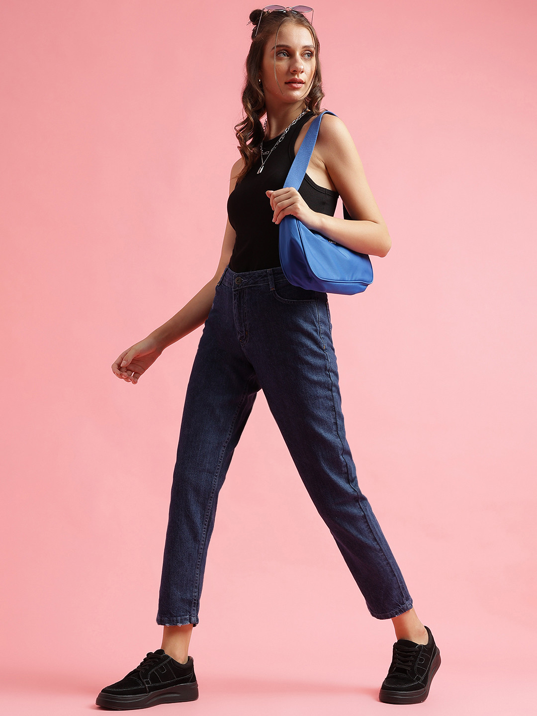 Buy Belliskey Women Slouchy Fit High Rise Clean Look Non Stretchable ...