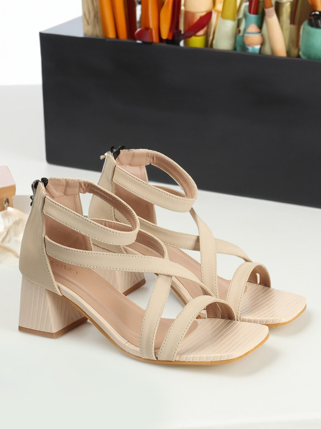 Buy ICONICS Open Toe Block Heels With Zip Closure - Heels for Women ...