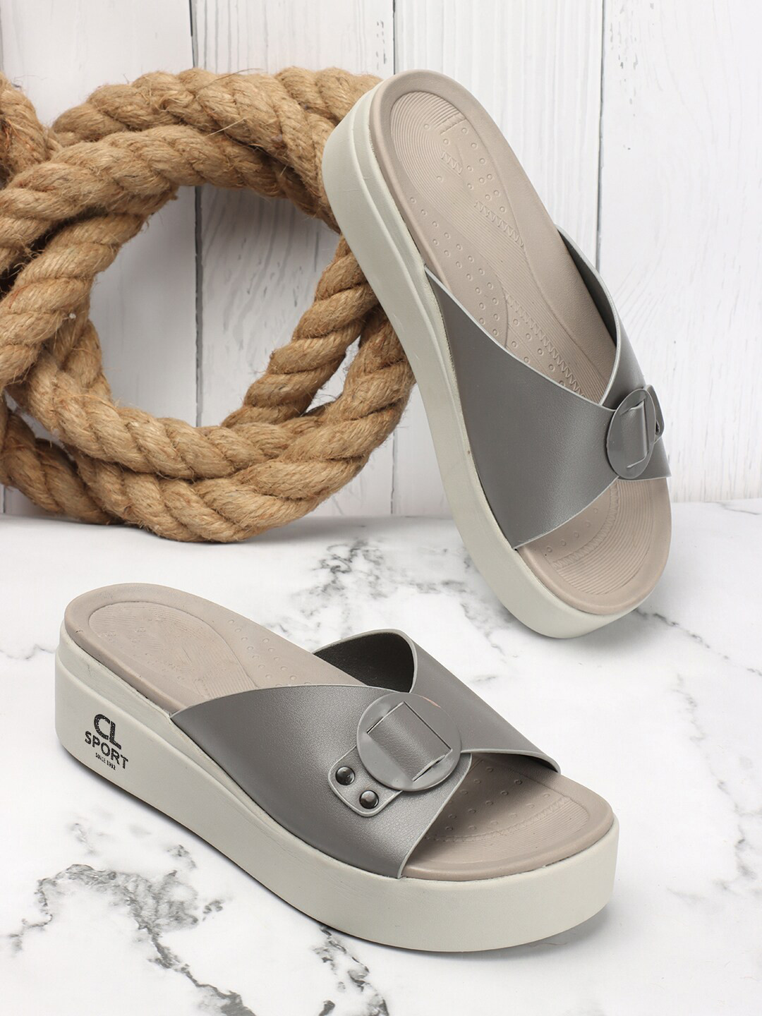 Buy Carlton London Sports Grey Platform Sandals - Heels for Women ...