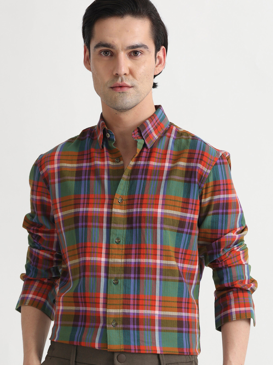 Buy RARE RABBIT Men Herick Tartan Check Checked Slim Fit Cotton Shirt ...