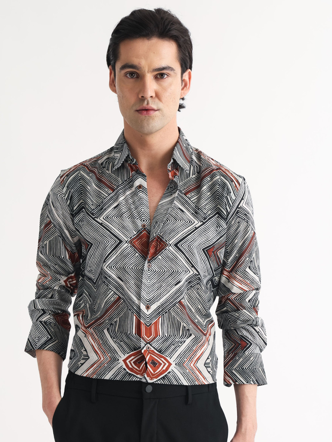 Buy RARE RABBIT Men Sart Abstract Printed Slim Fit Cotton Shirt ...