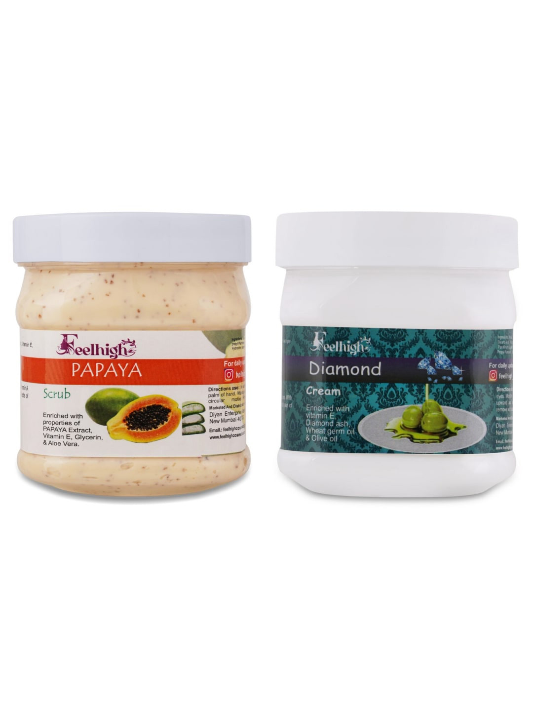 Buy FEELHIGH Pack Of 2 Papaya Scrub & Diamond Cream 500 Ml Each - Skin ...