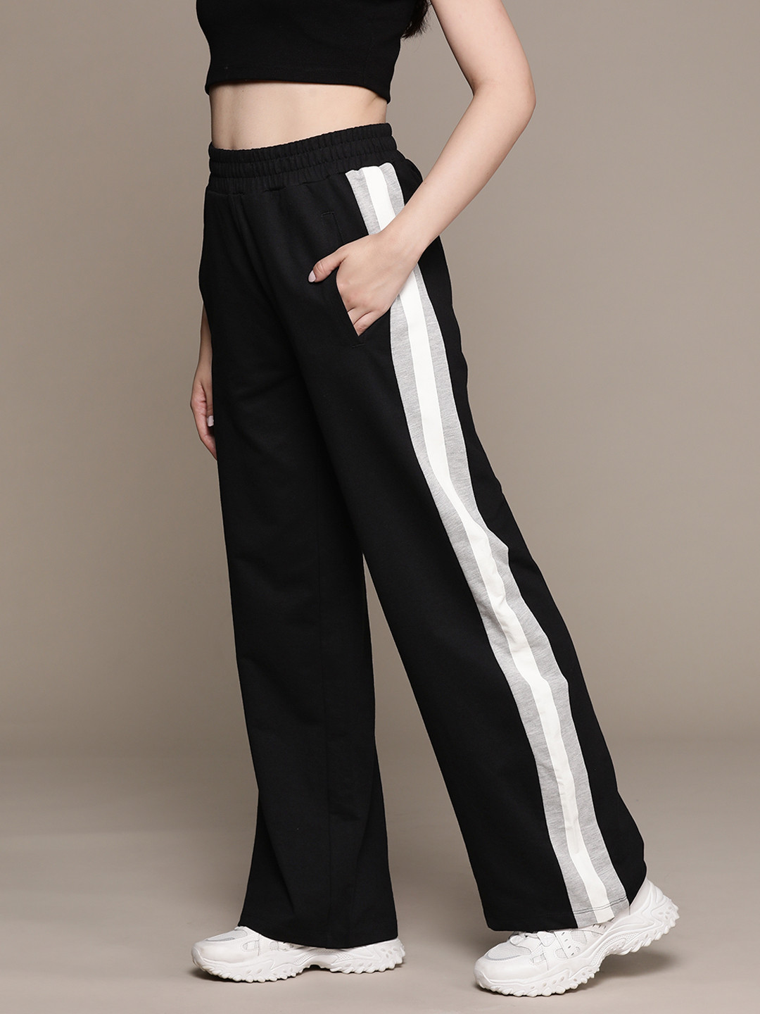 Buy The Roadster Lifestyle Co. RE/LAX Women Monochrome Side Striped ...