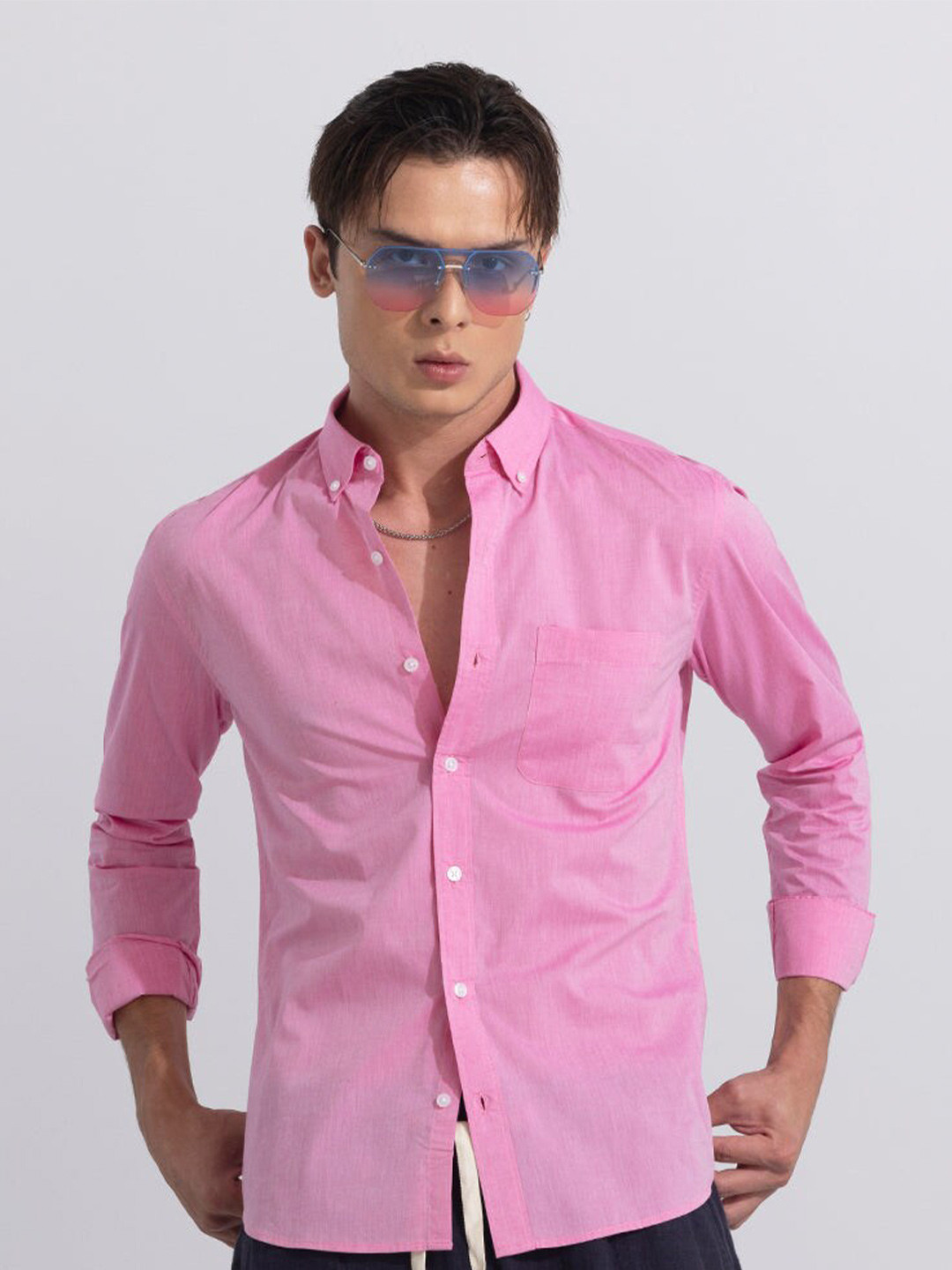 Buy Snitch Pink Classic Slim Fit Opaque Pure Cotton Casual Shirt ...