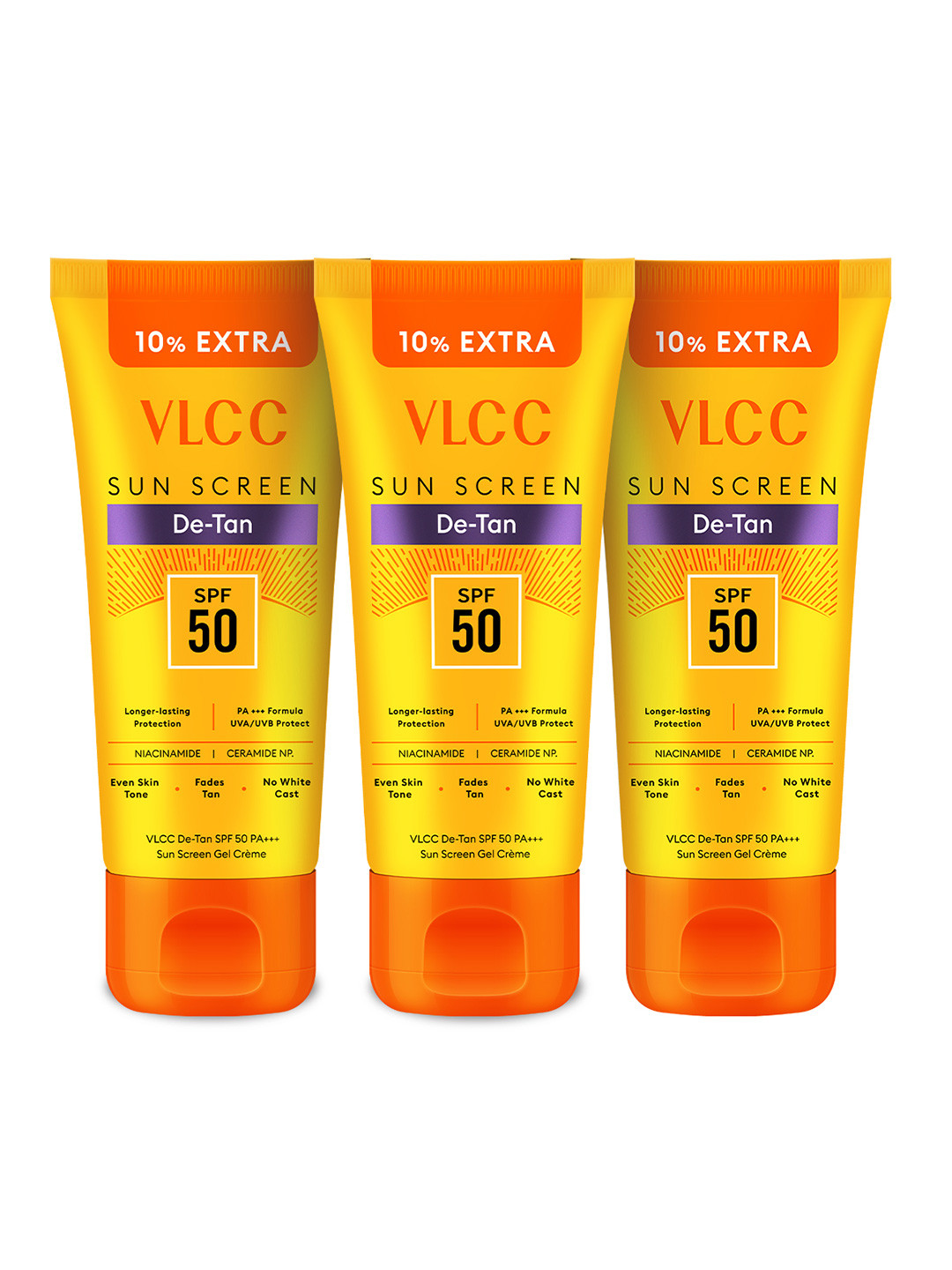 Buy VLCC Set Of 3 DeTan SPF 50 PA+++ Sunscreen Gel Cream 100g + 10g ...