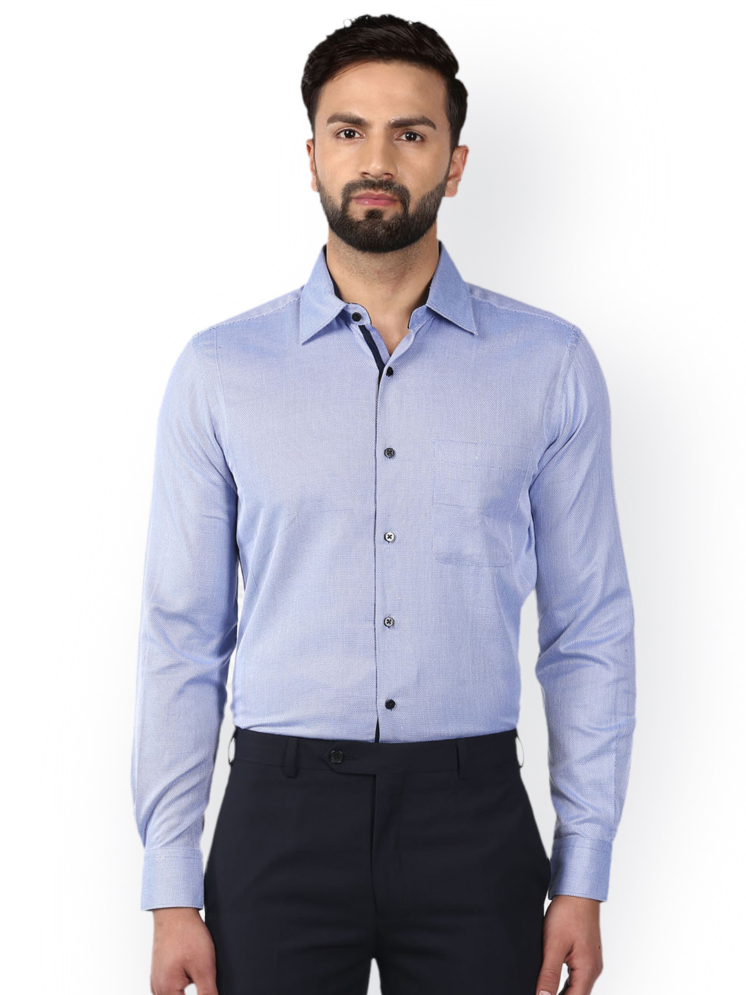 Buy Raymond Men Blue Regular Fit Solid Formal Shirt - Shirts for Men ...