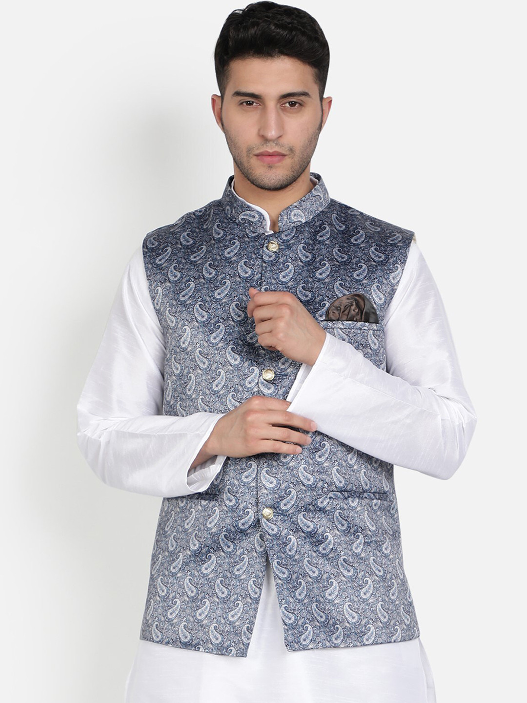 Buy Armaan Ethnic Mandarin Collar Ethnic Motifs Printed Nehru Jacket ...