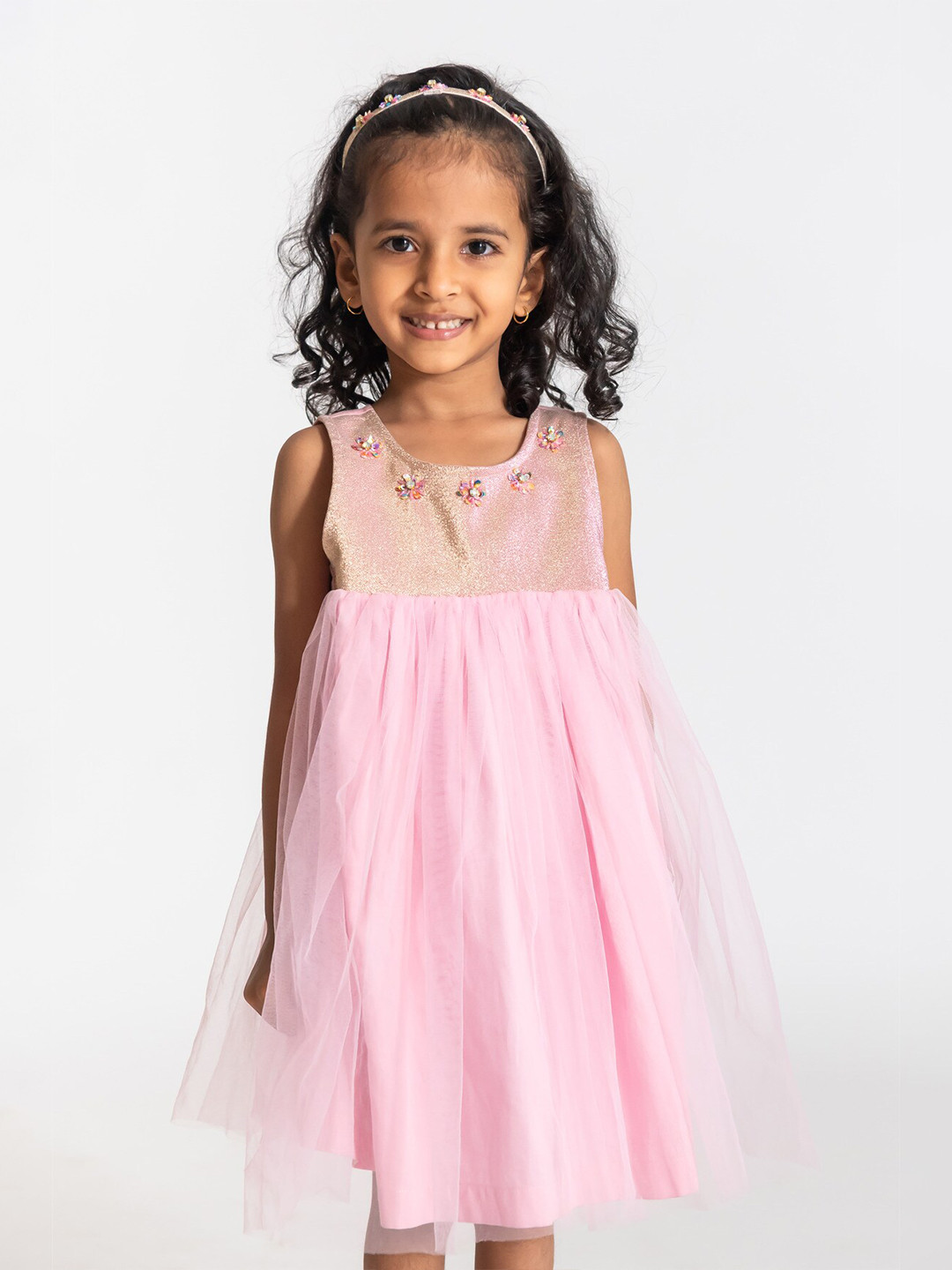 Buy A Little Fable Girls Sleeveless Tulle Fit & Flare Midi Dress ...