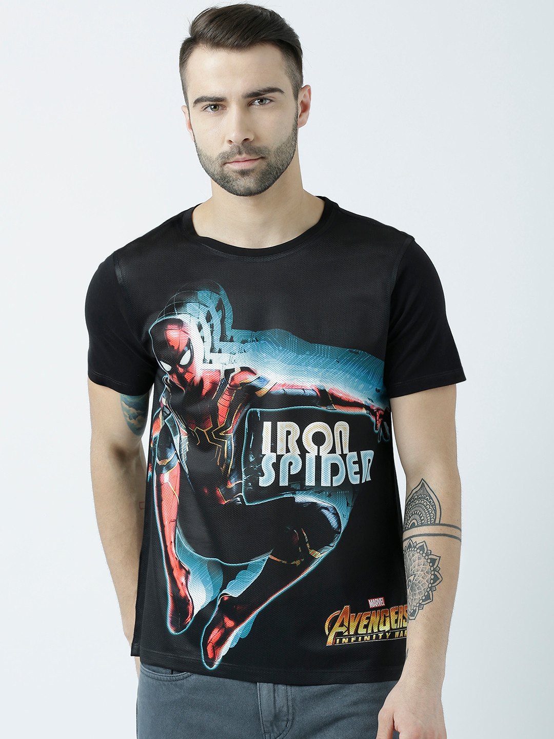 Buy Marvel Avengers Men Black Printed Round Neck T Shirt - Tshirts for ...