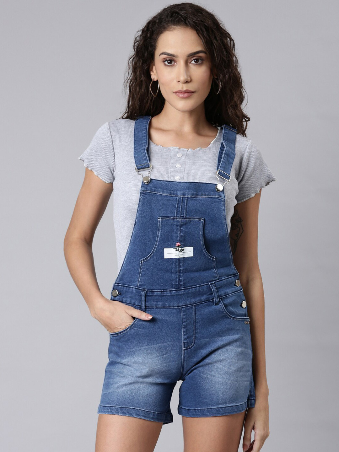 Buy SHOWOFF Slim Fit Denim Dungaree - Dungarees for Women 24364370 | Myntra
