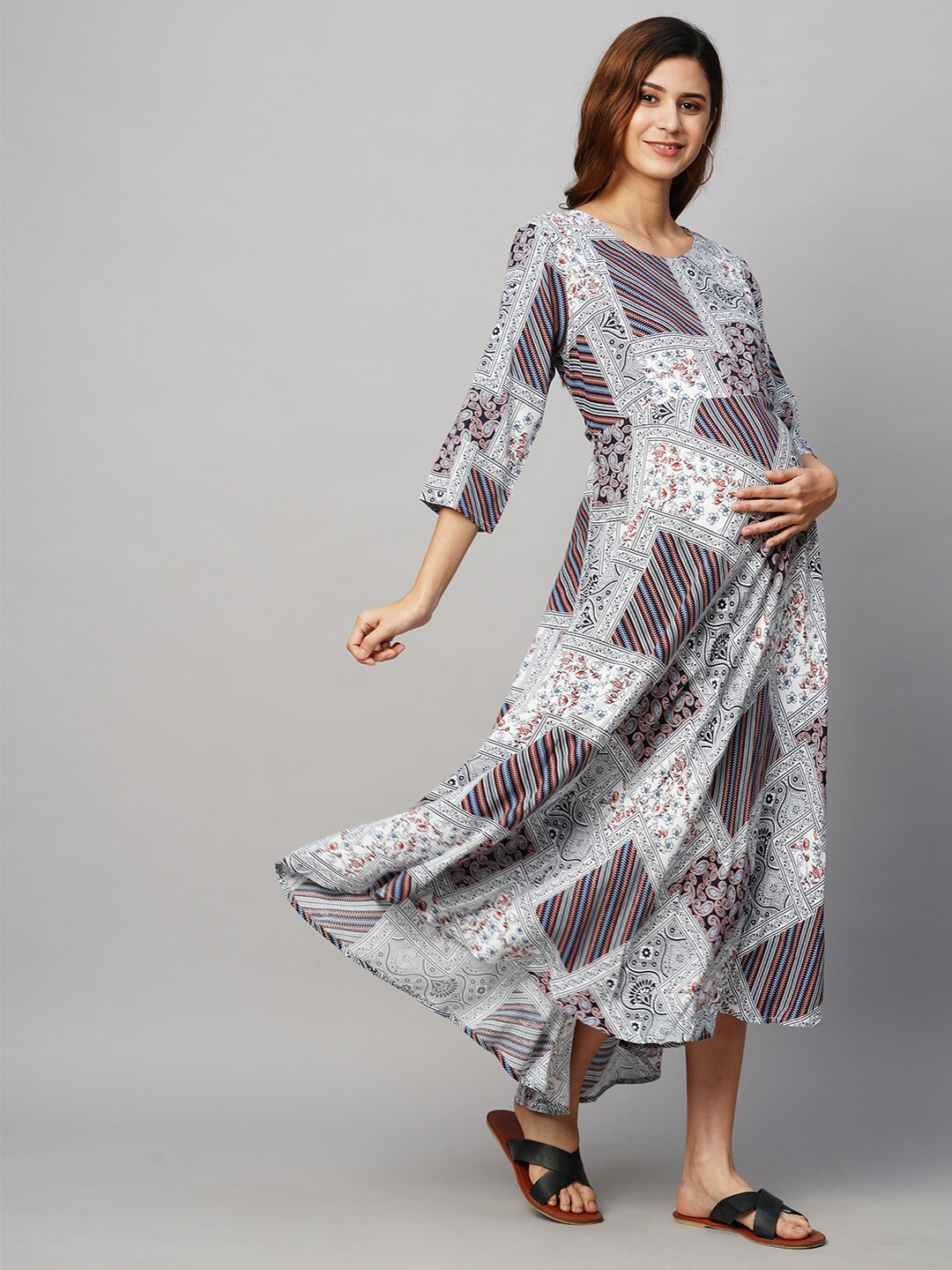 Buy MomToBe Ethnic Motifs Printed Maternity Maxi Dress - Dresses for ...
