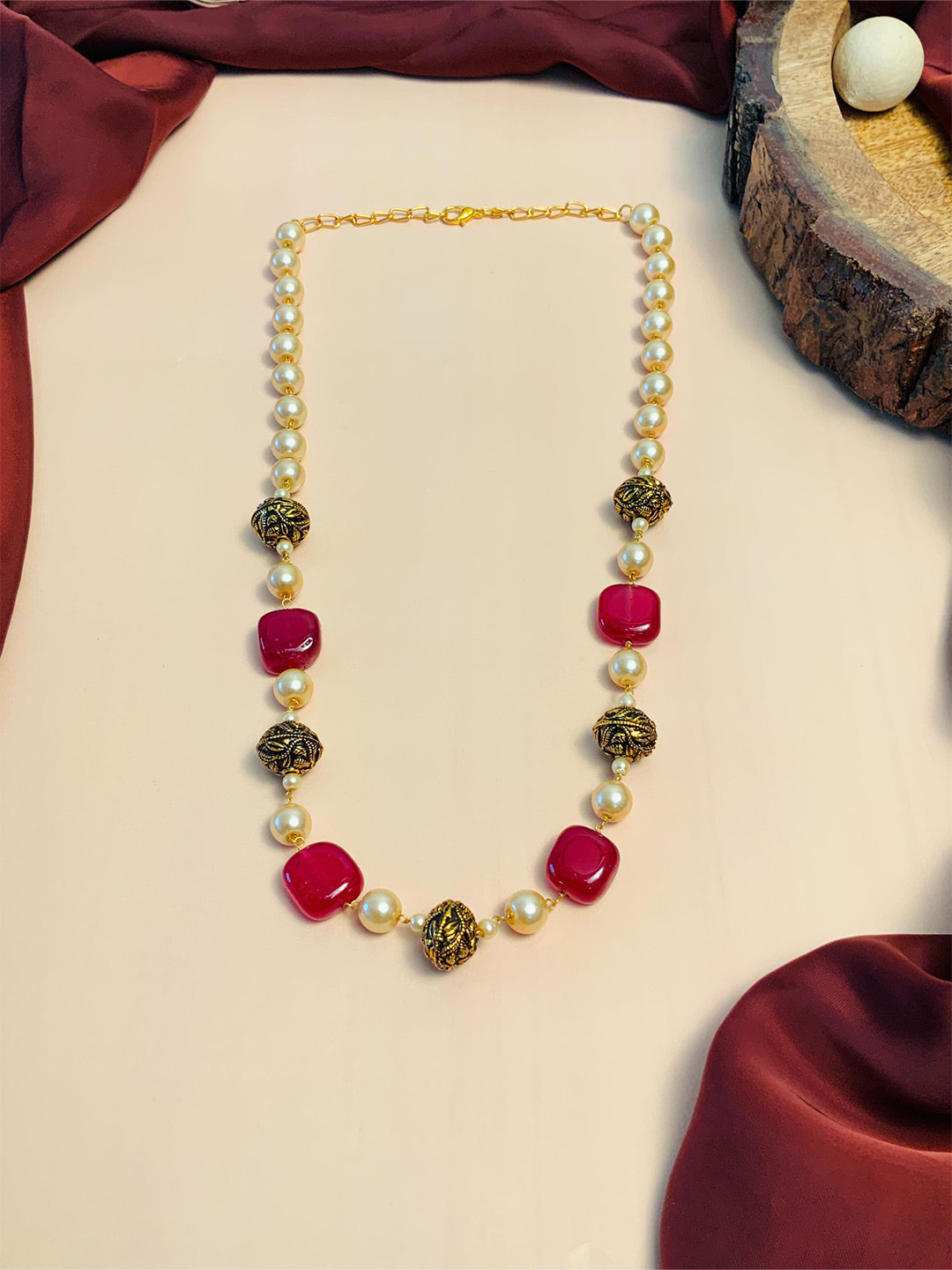 Buy ABDESIGNS Artificial Beads & Stones Studded Brass Necklace ...