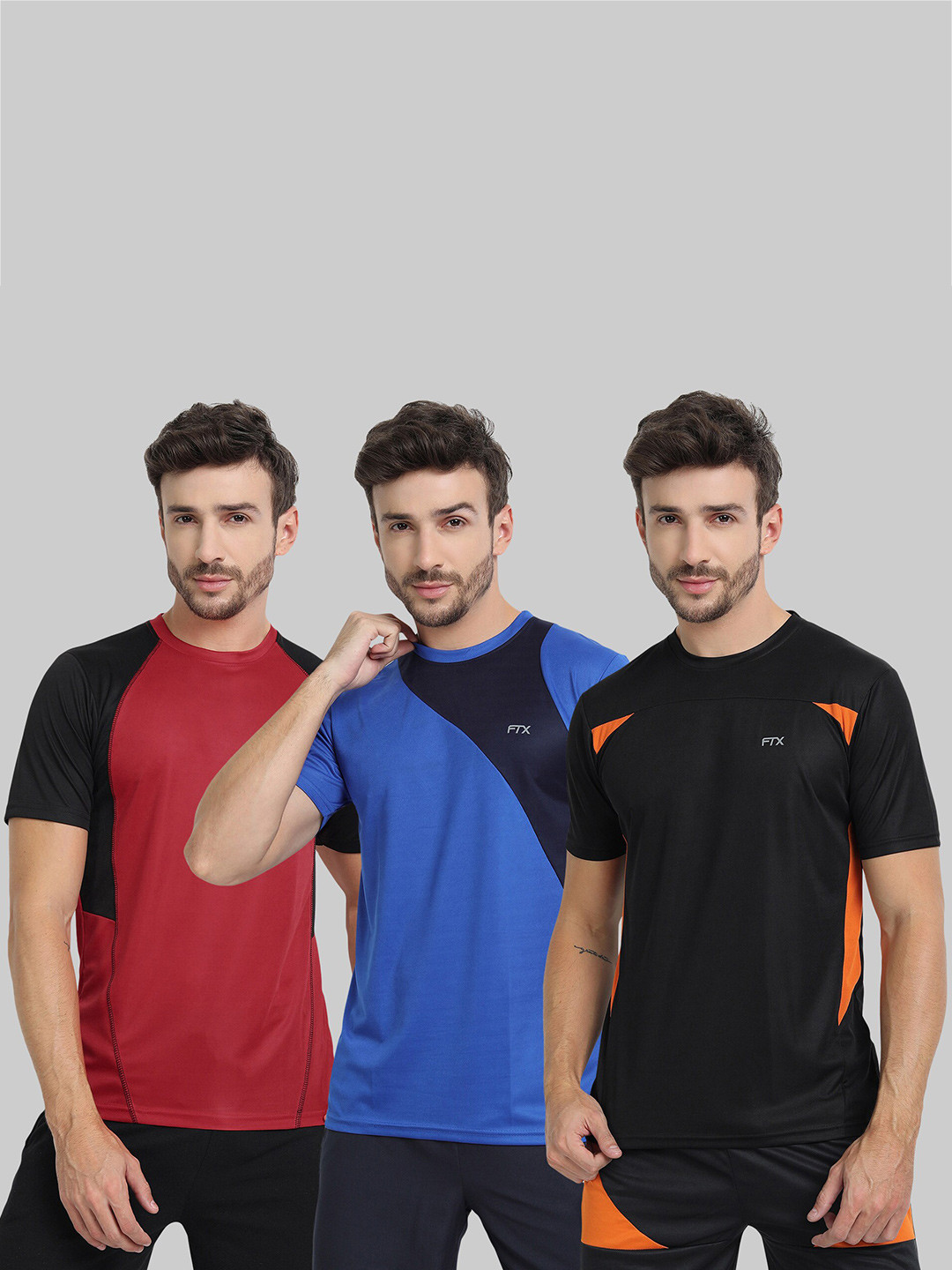 Buy FTX Pack Of 3 Colourblocked Round Neck Dry Fit Sports T Shirt ...