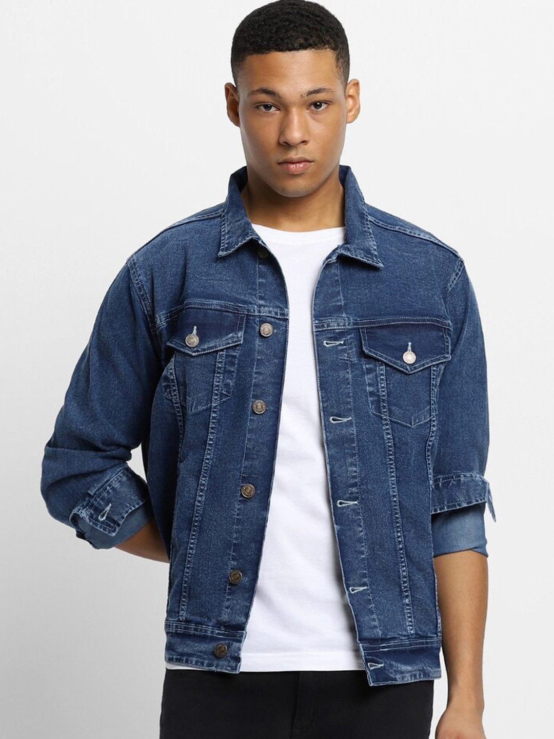 Buy FOREVER 21 Spread Collar Denim Jacket - Jackets for Men 24369778 ...