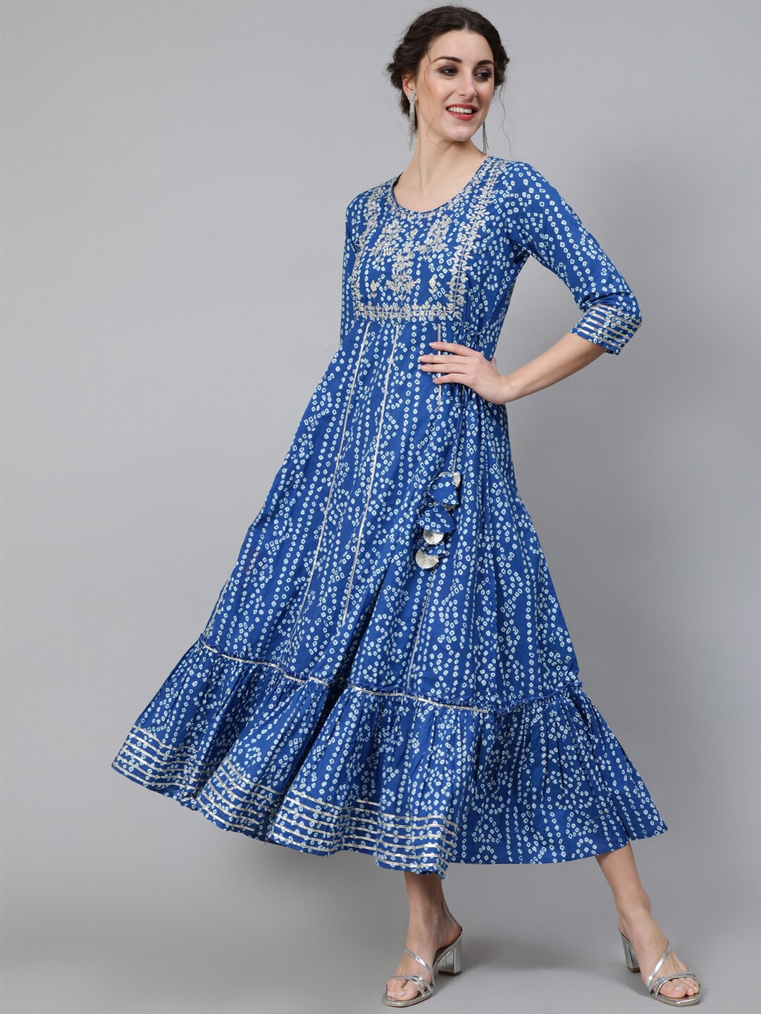 Buy Aks Ethnic Motifs Printed Round Neck Gathered Tiered Cotton Fit