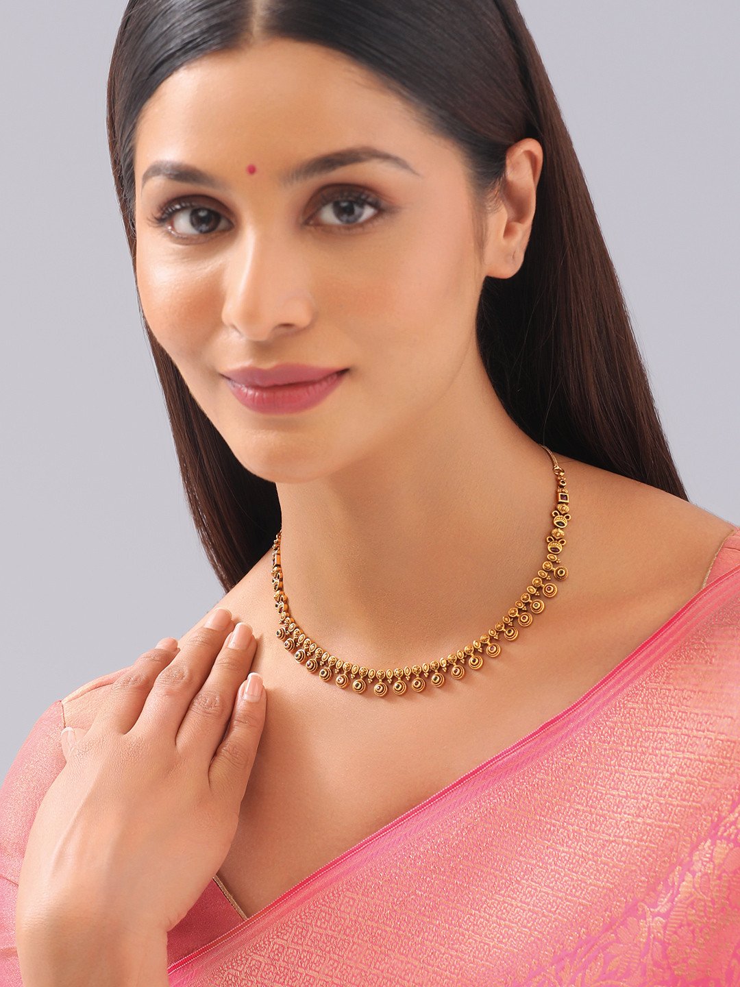 Buy Kushal's Fashion Jewellery Gold Plated Stone Studded Antique 92.5 ...