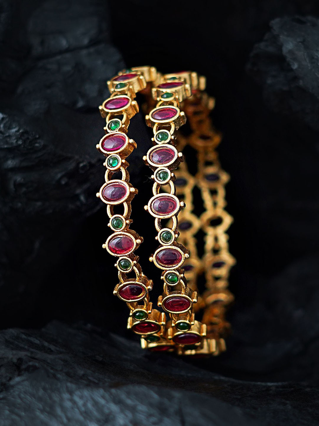 Buy MANSIYAORANGE Set Of 2 Gold Plated Stone Studded Bangles - Bangle ...