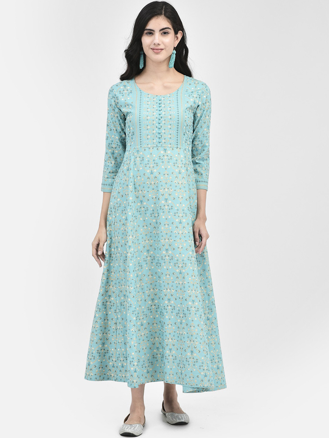 Buy Span Floral Printed Cotton A Line Midi Ethnic Dress - Ethnic ...