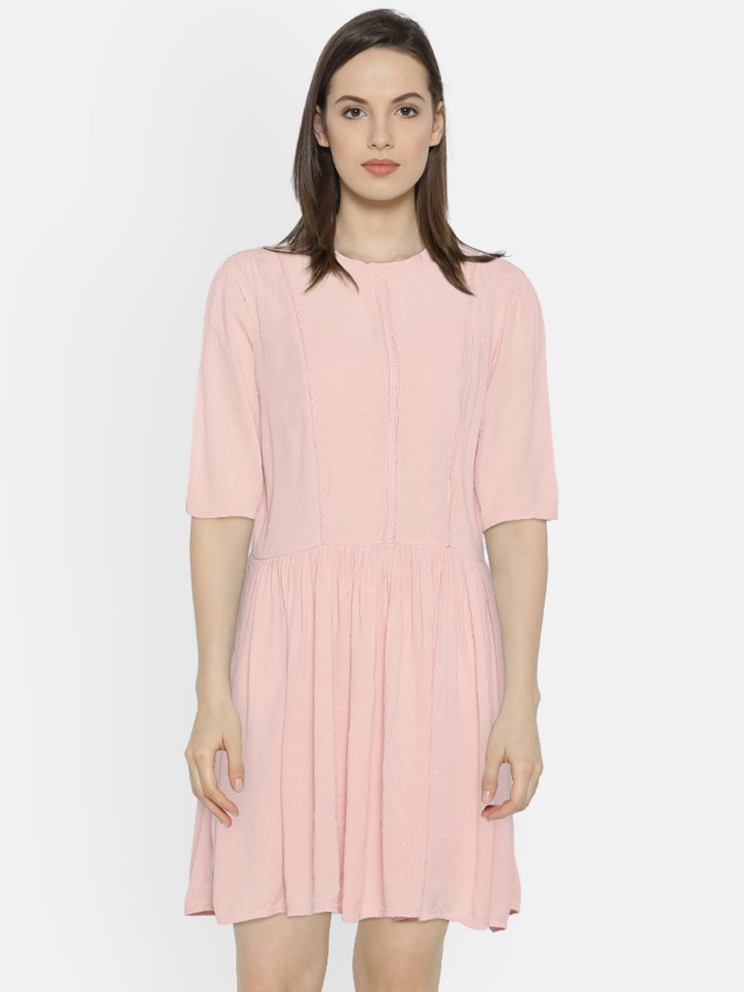 Buy Vero Moda Women Pink Solid Blouson Dress - Dresses for Women ...