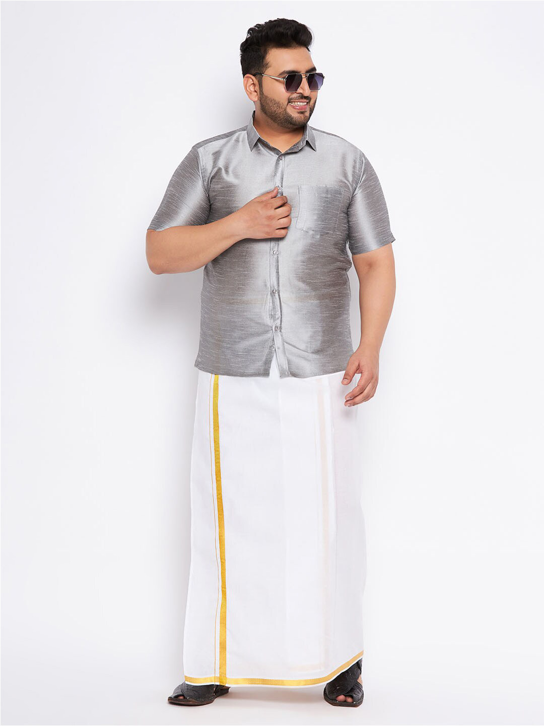Buy VASTRAMAY Plus Size Shirt With Veshti - Clothing Set for Men ...