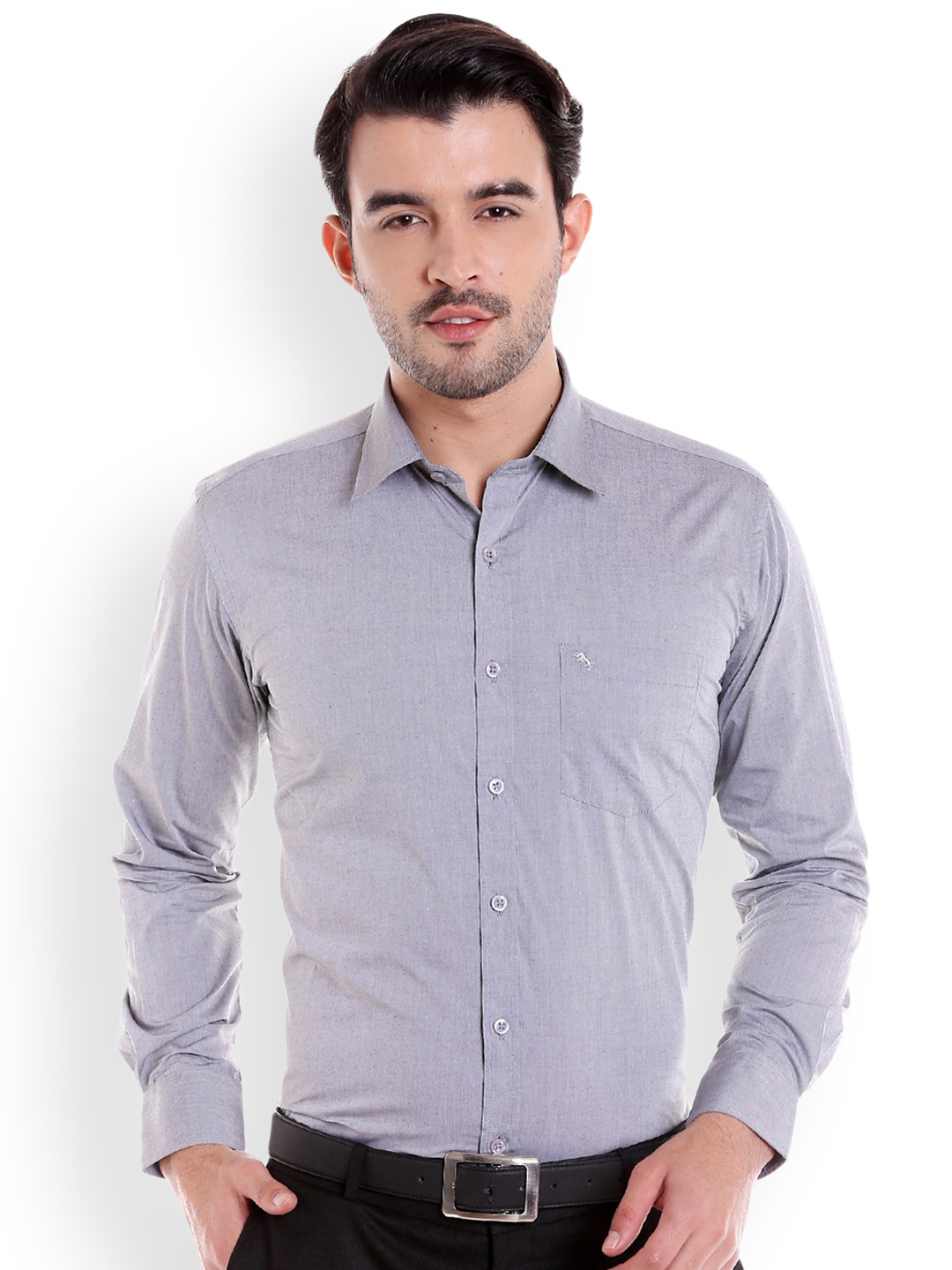 Buy DCot By Donear Men Grey Slim Fit Solid Formal Shirt - Shirts for ...