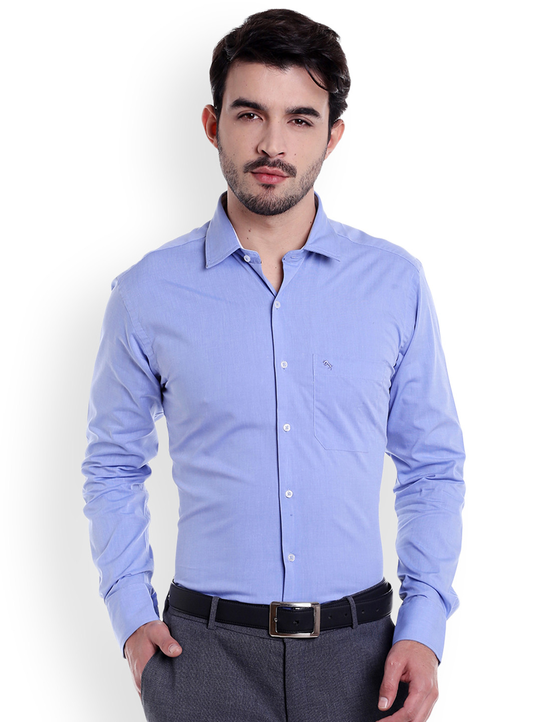 Buy DCot By Donear Men Blue Slim Fit Solid Formal Shirt - Shirts for ...