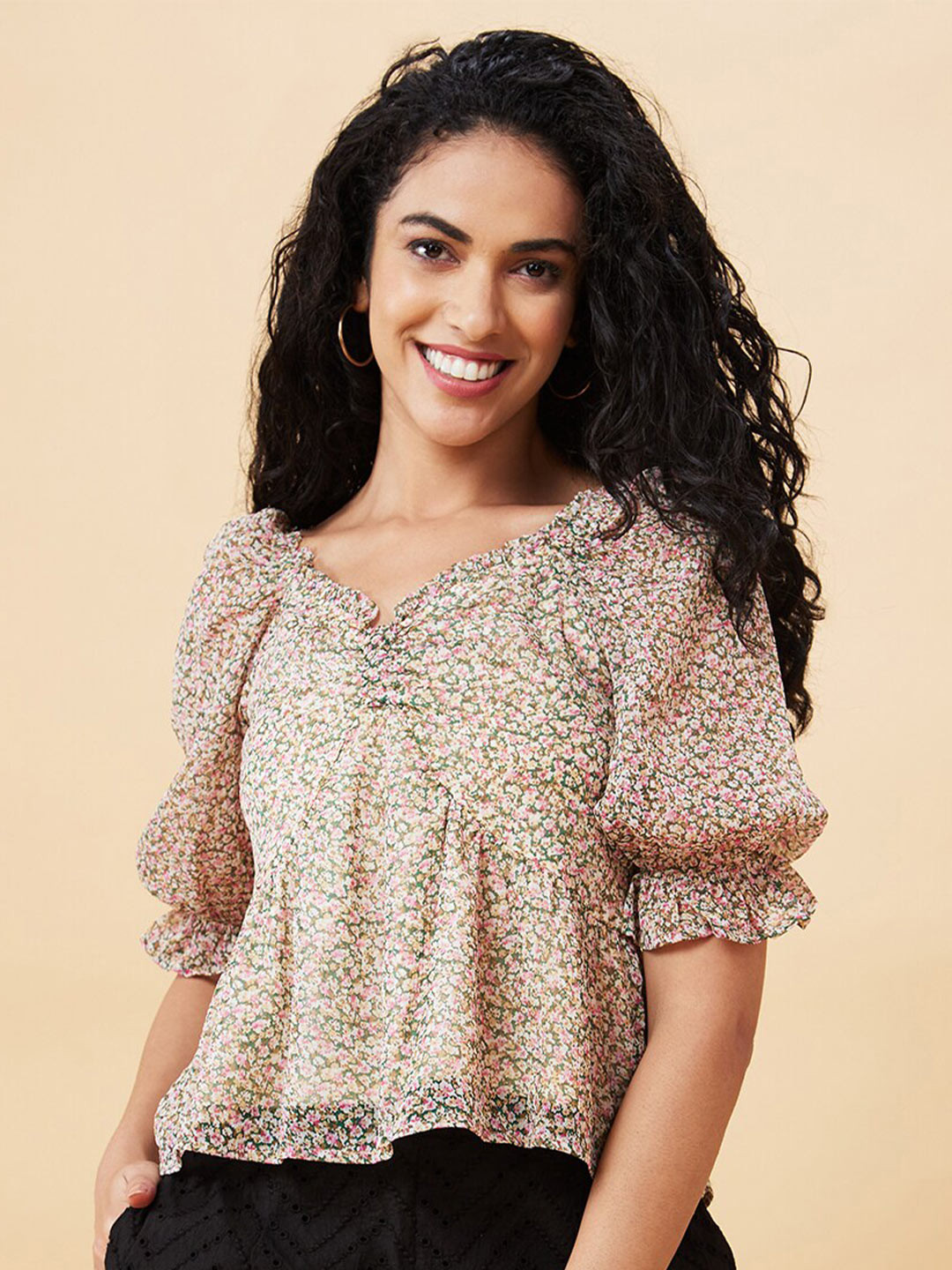 Buy Globus Green Floral Printed Empire Top - Tops for Women 24396614 ...