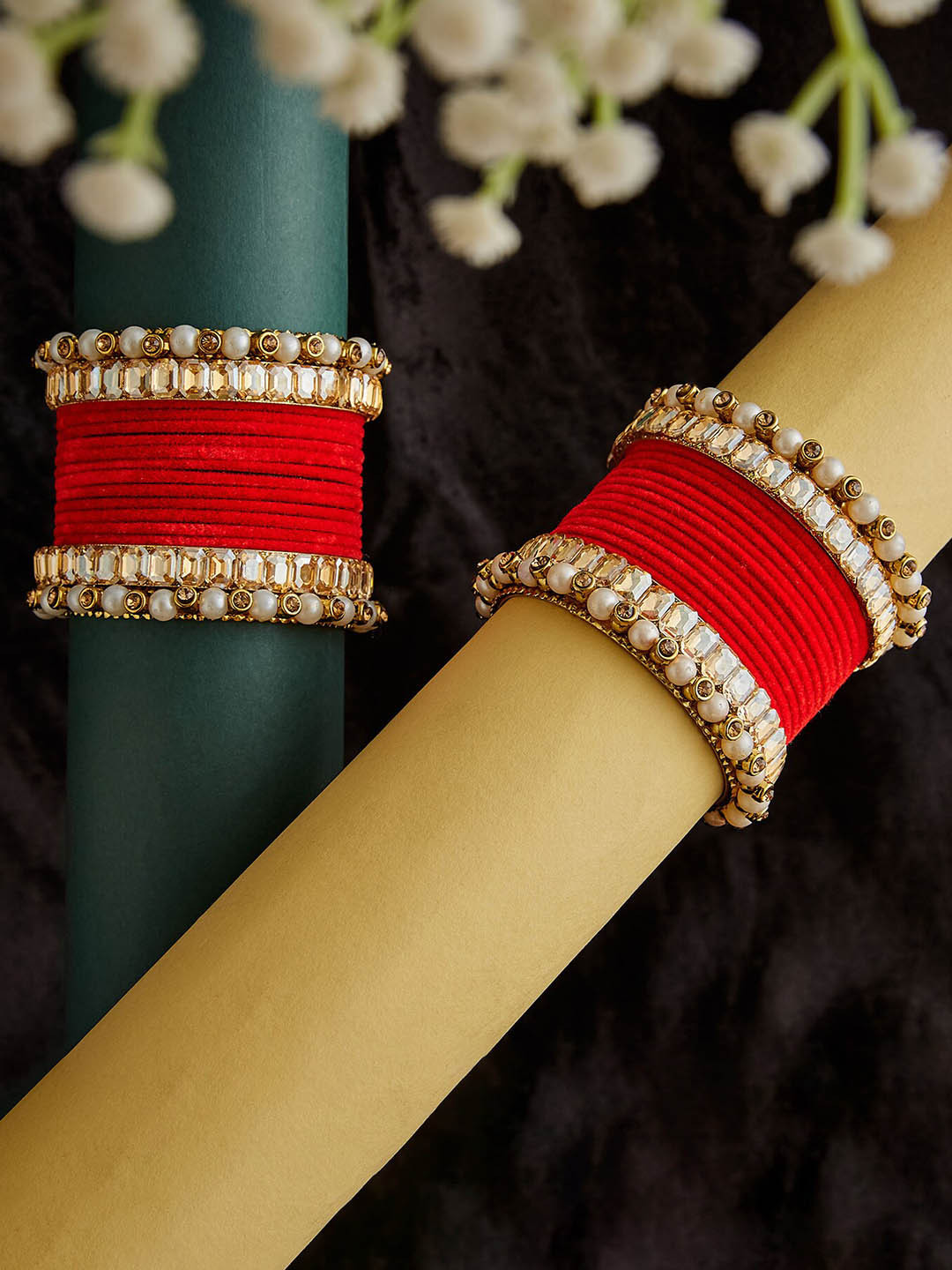 Buy ATIBELLE Set Of 32 Copper Plated Beads & Kundan Studded Bangles ...
