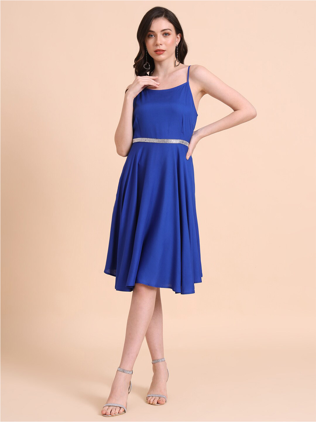 Buy HERE&NOW Blue Shoulder Strap Fit & Flare Dress - Dresses for Women ...