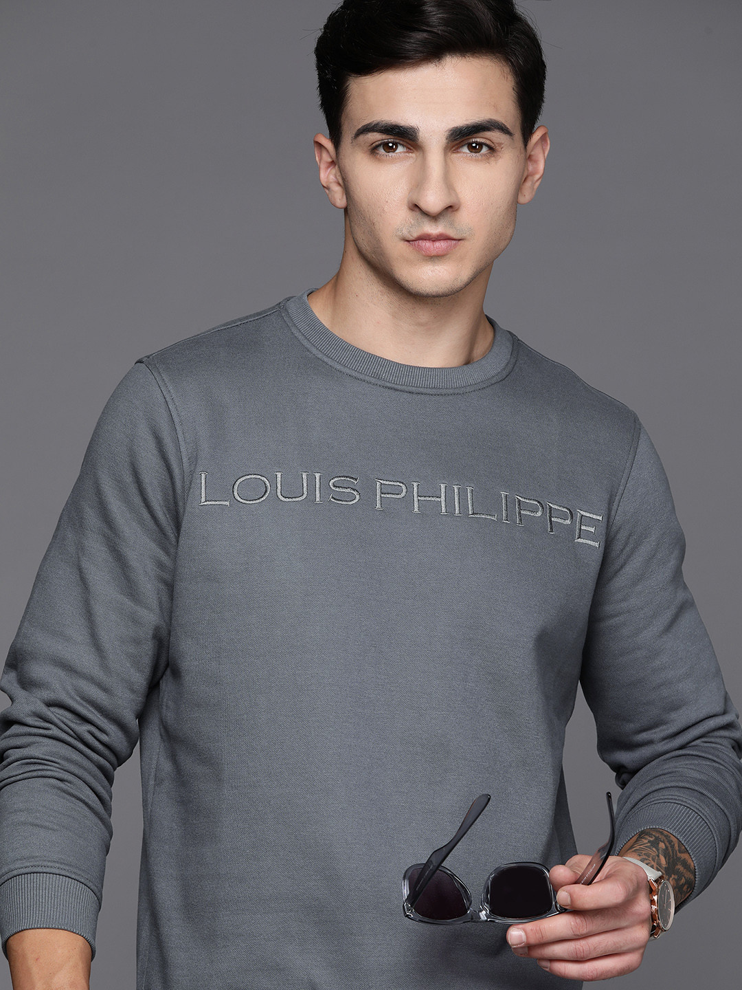 Buy Louis Philippe Brand Logo Embroidered Sweatshirt - Sweatshirts for ...