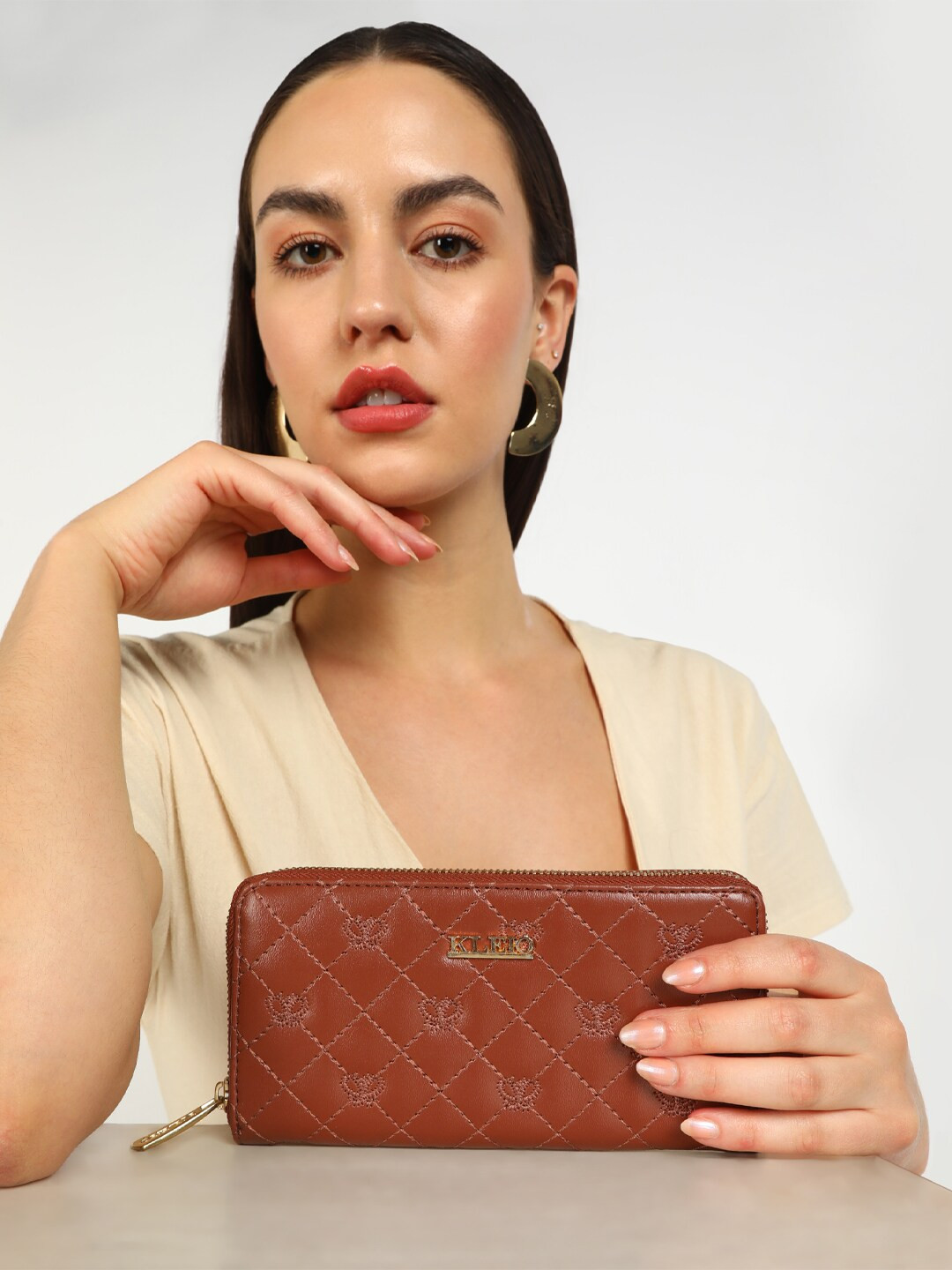 Buy KLEIO Women Quilted PU Zip Around Wallet - Wallets for Women ...