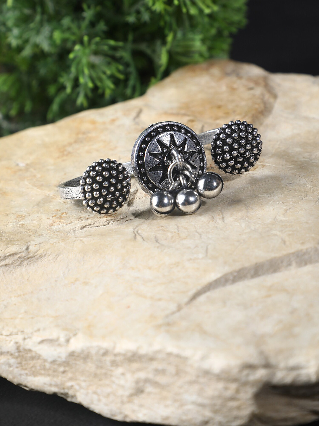 Buy FIROZA Oxidized Chandra Adjustable Two Finger Ring - Ring for Women ...