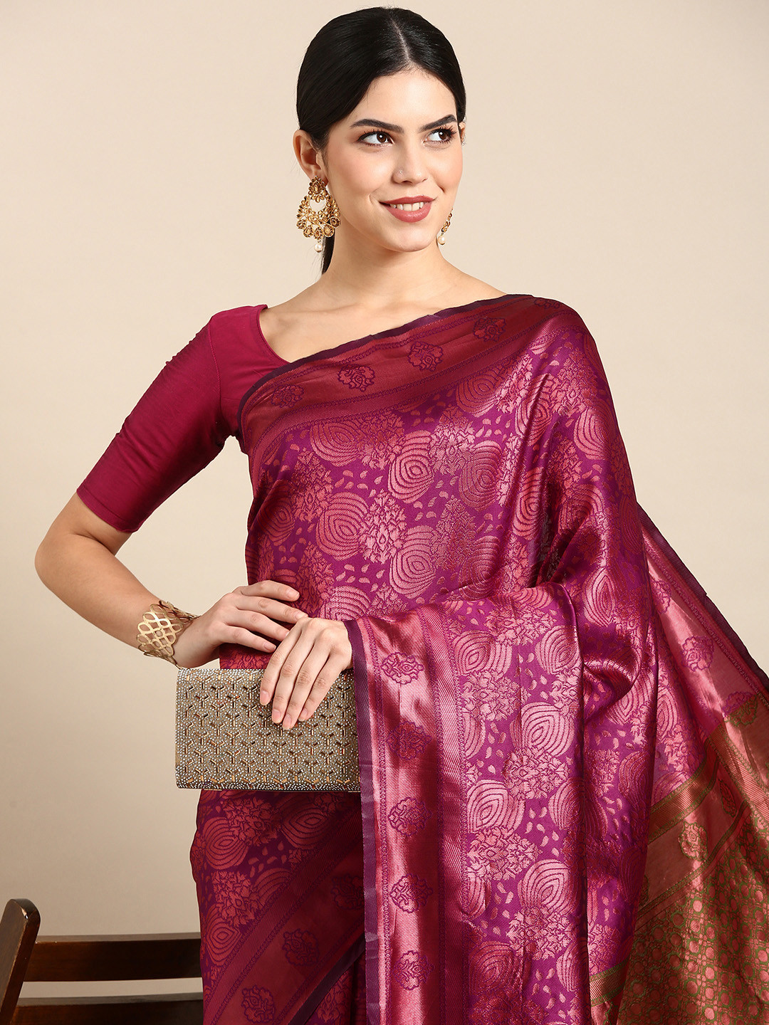 Buy Kalyan Silks Ethnic Motifs Zari Pure Silk Saree - Sarees for Women ...