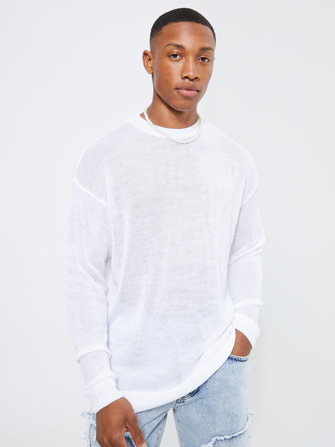 Buy BoohooMAN Acrylic Oversized Sheer Pullover - Sweaters for Men ...