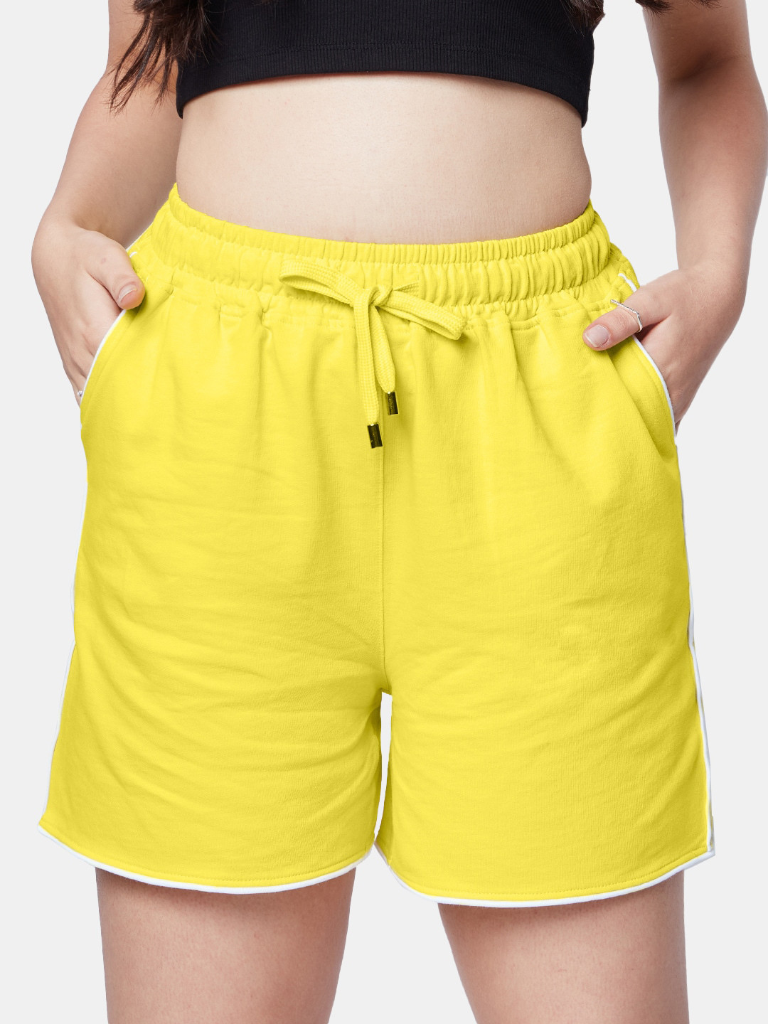 Buy The Souled Store Women Yellow Mid Rise Sports Shorts - Shorts for ...