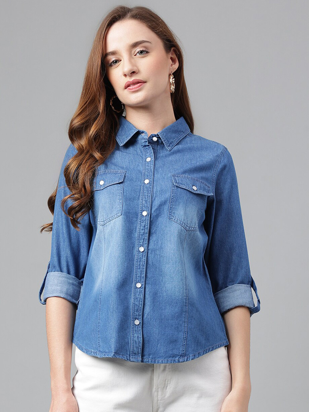 Buy Latin Quarters Classic Faded Spread Collar Faded Roll Up Sleeves ...