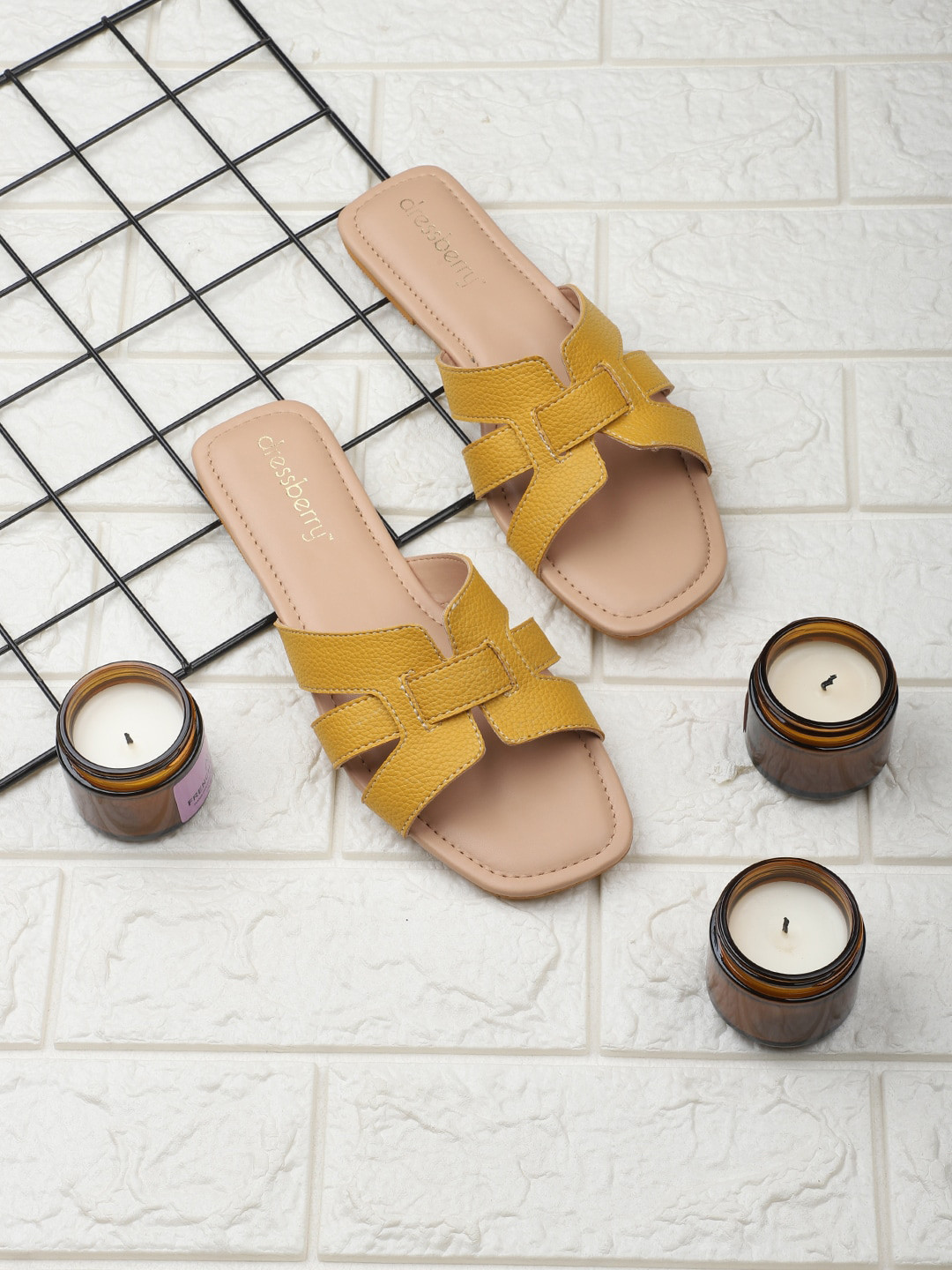 Buy DressBerry Yellow Textured Open Toe Flats - Flats for Women ...
