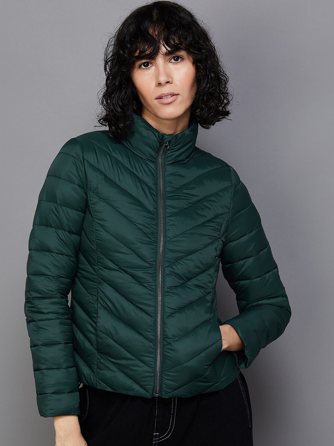 Buy Ginger By Lifestyle Stand Collar Padded Jacket - Jackets for Women ...