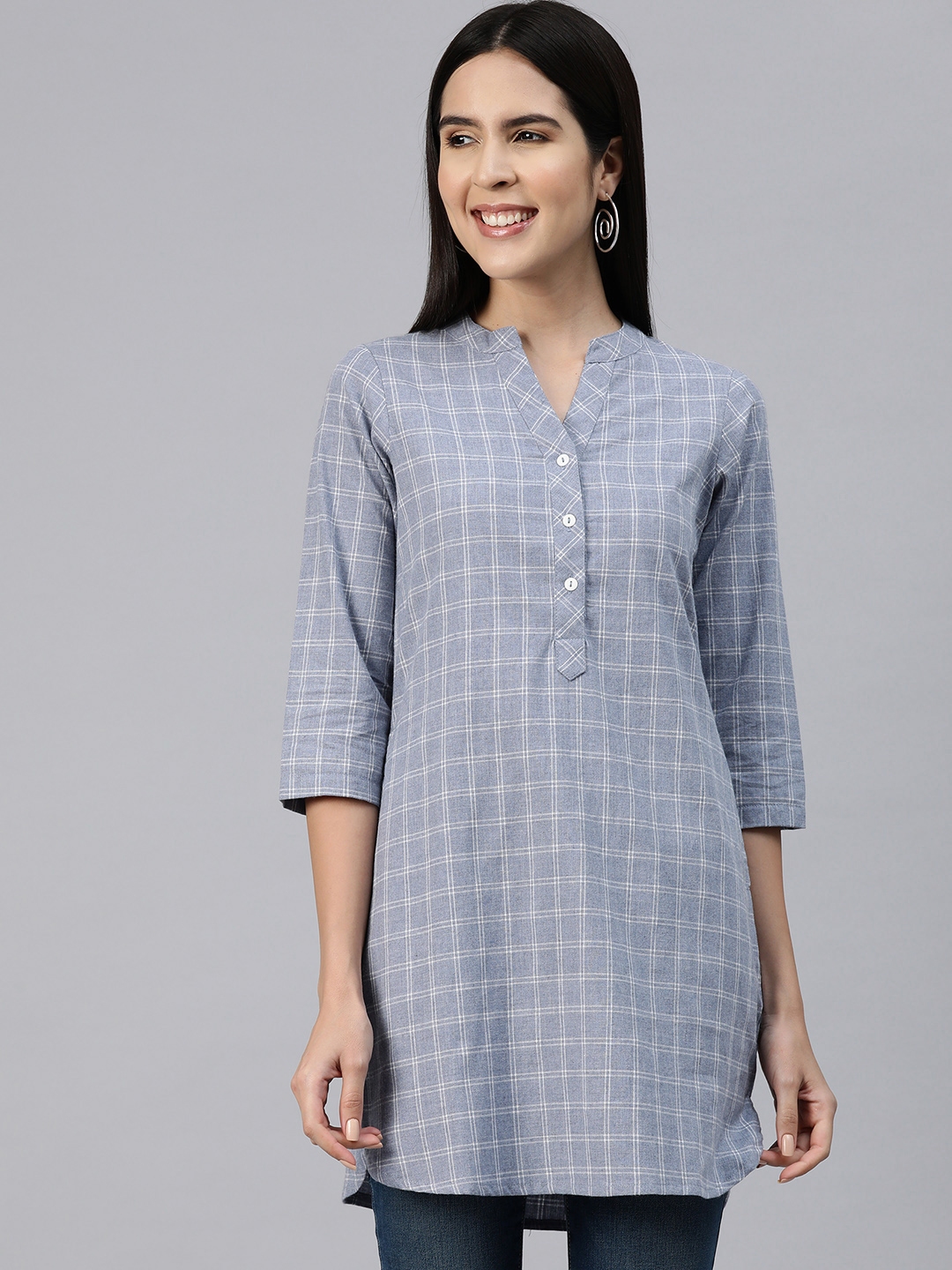 Buy Ayaany Checked Mandarin Collar Tunic Tunics For Women 24426990