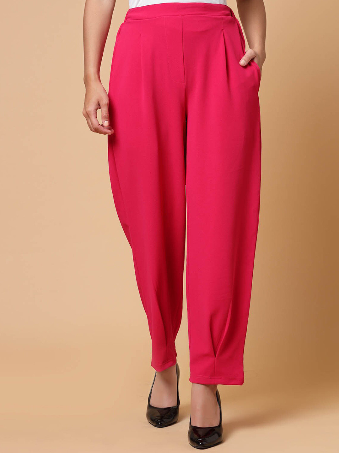 Buy PlusS WORX Women Pink Solid Pleated Trousers - Trousers for Women ...