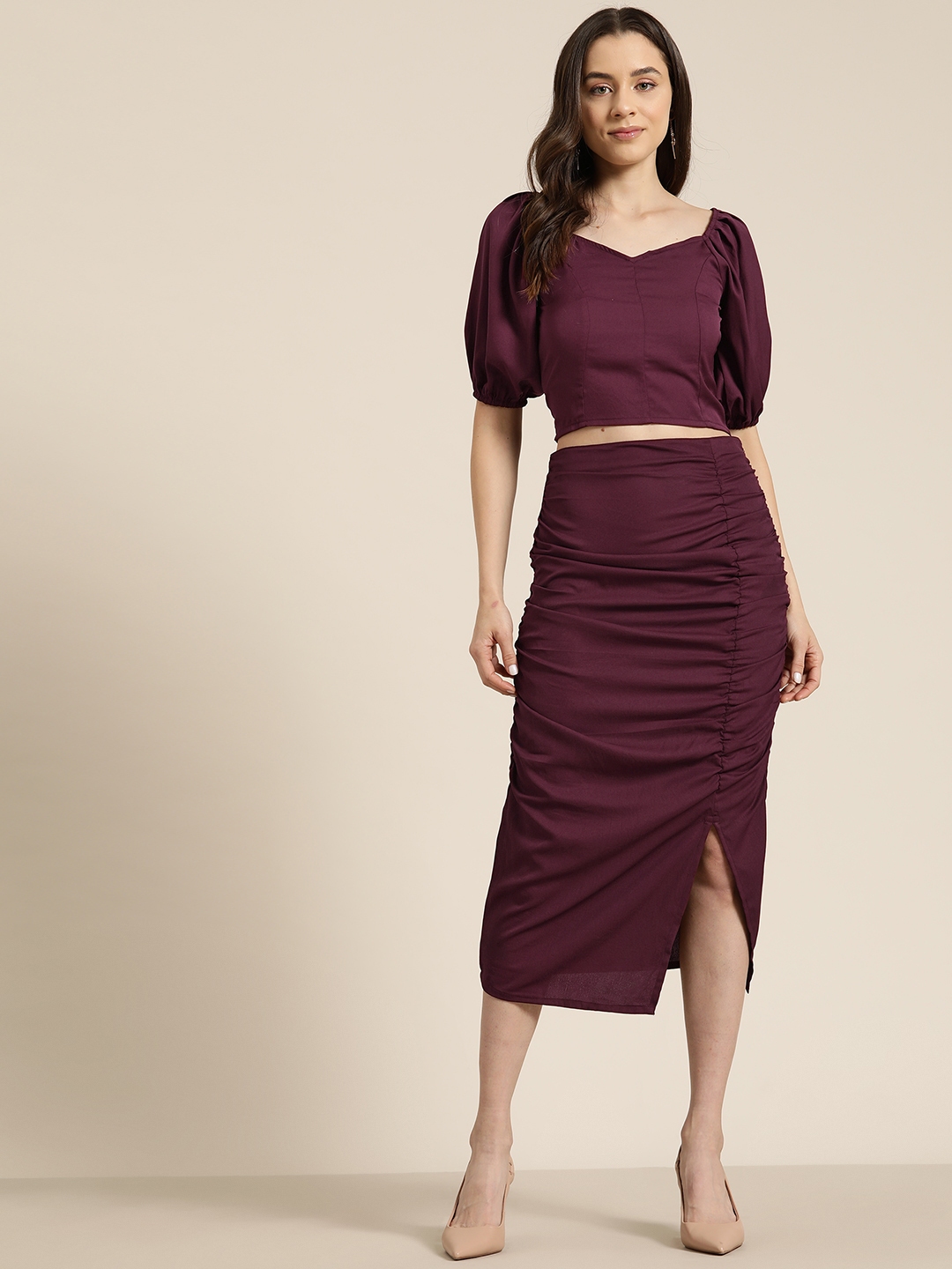Buy Hereandnow Solid Ruched Co Ords Co Ords For Women 24429894 Myntra