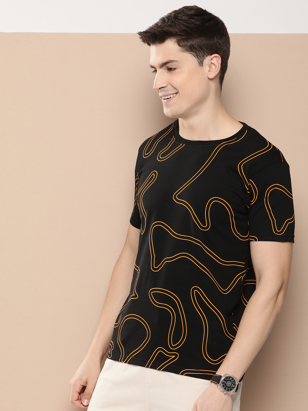 Buy HERE&NOW Pure Cotton Abstract Printed Casual T Shirt - Tshirts for ...