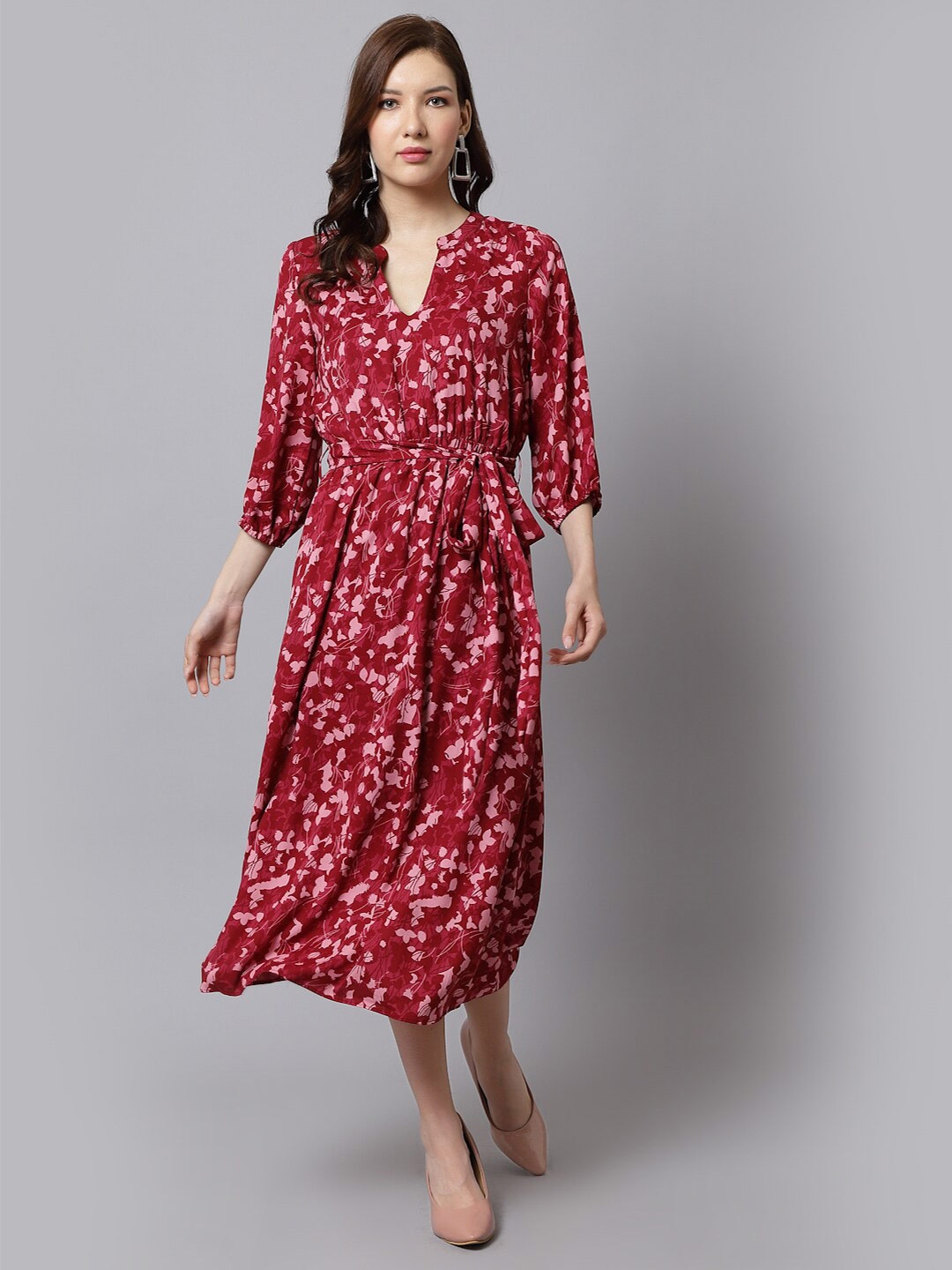 Buy Just Wow Floral Printed Puff Sleeve A Line Midi Dress Dresses For