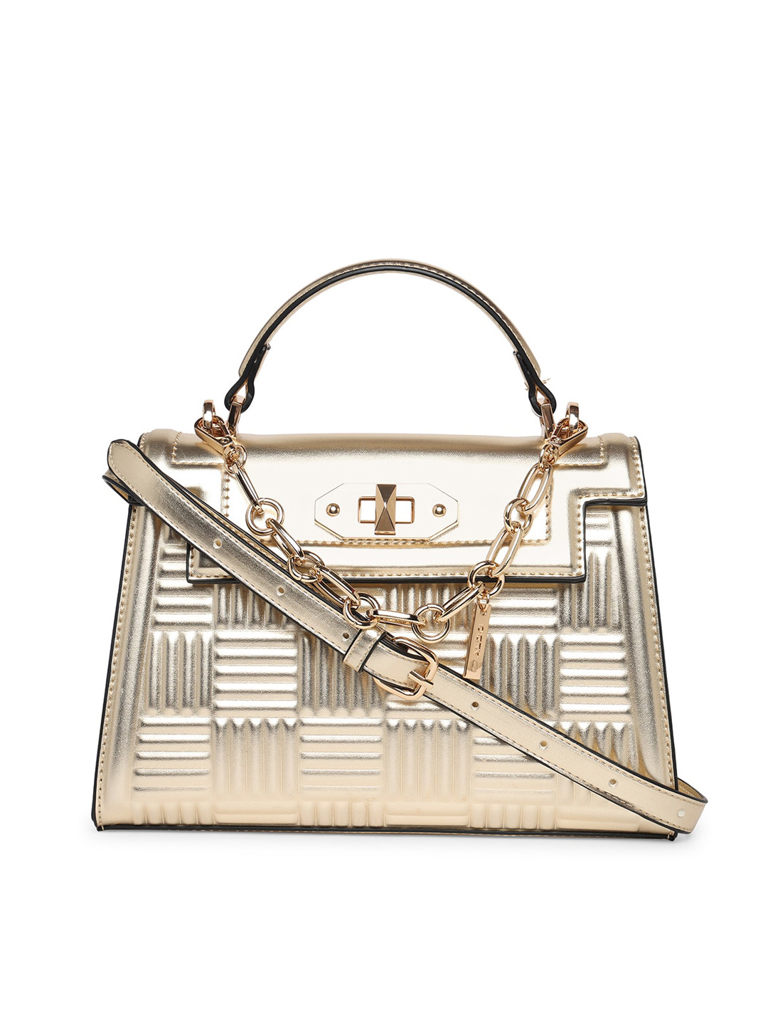 Buy ALDO Gold Toned Striped Structured Handheld Bag - Handbags for ...