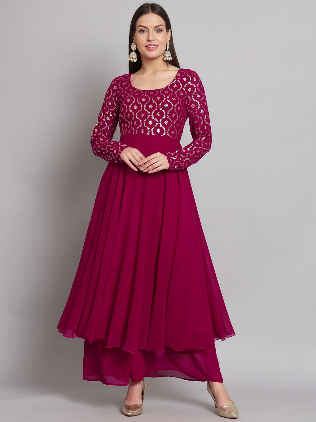 Buy Poshak Hub Floral Yoke Design Georgette Anarkali Kurta - Kurtas for ...