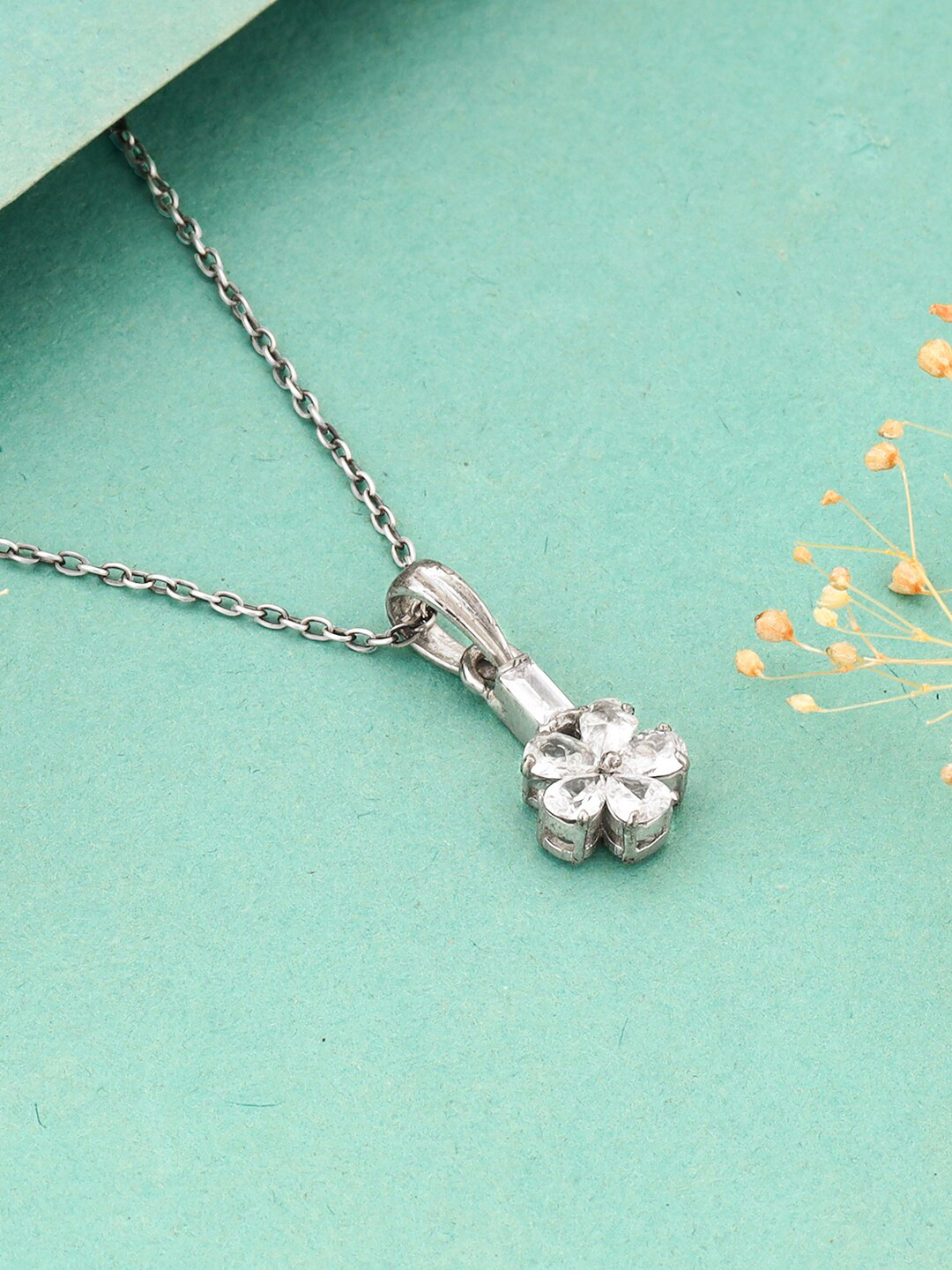 Buy GIVA 925 Sterling Silver Silver Plated CZ Studded Pendant With ...