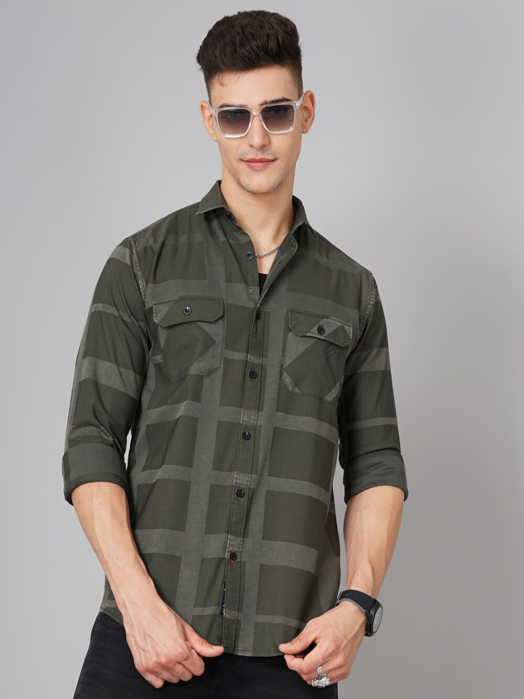 Buy PAUL STREET Standard Slim Fit Windowpane Checked Casual Shirt ...